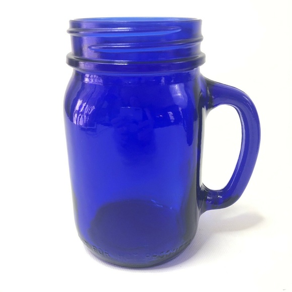 Unbranded | Dining | Cobalt Blue Glass Mason Jar Mugs 6oz With Handles ...